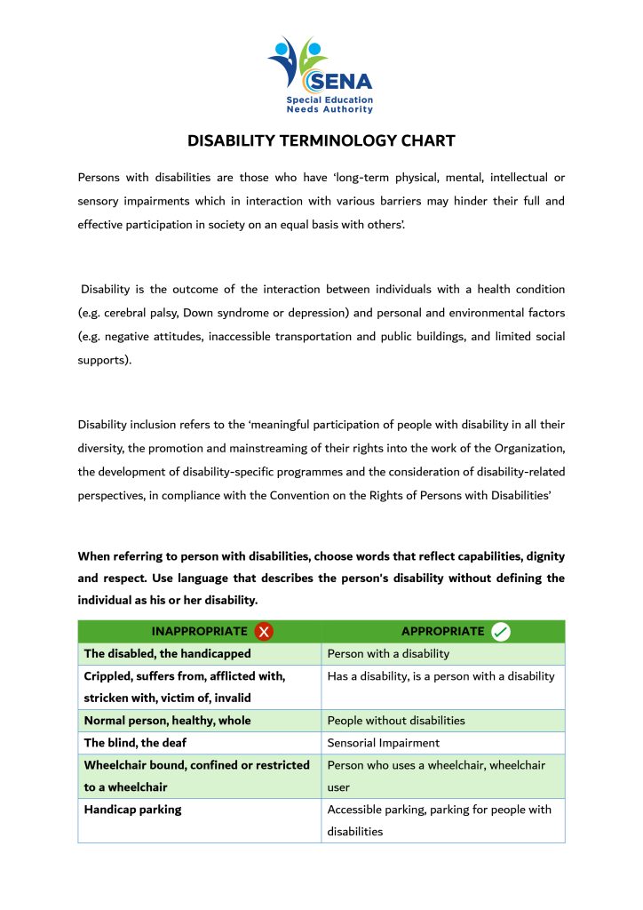 Disability Terminology Chart – Special Education Needs Authority